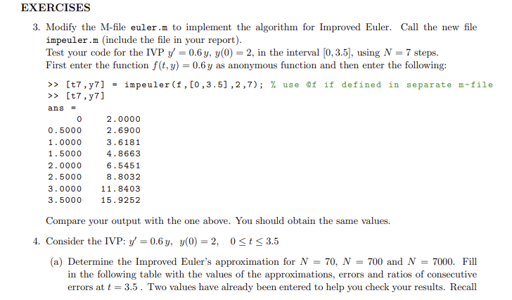 Solved 3. Modify the M-file euler.m to implement the | Chegg.com