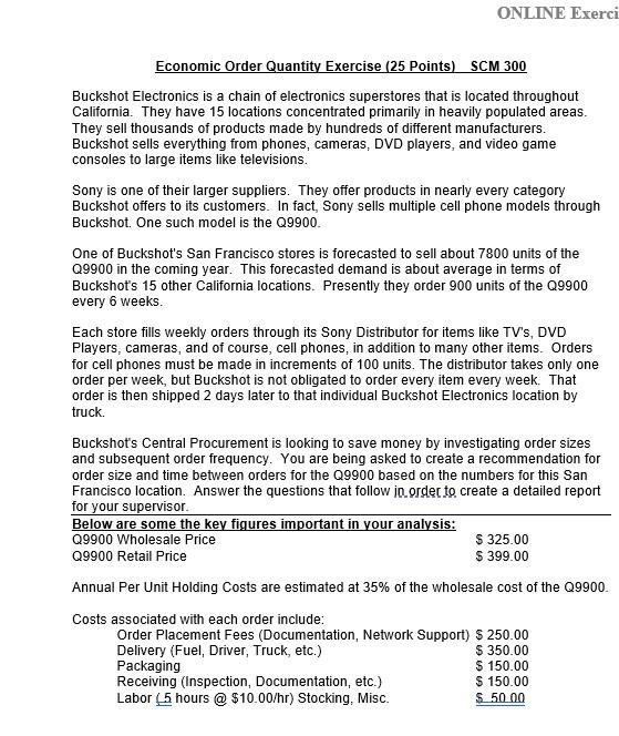 Solved Economic Order Quantity Exercise (25 Points) SCM 300 | Chegg.com