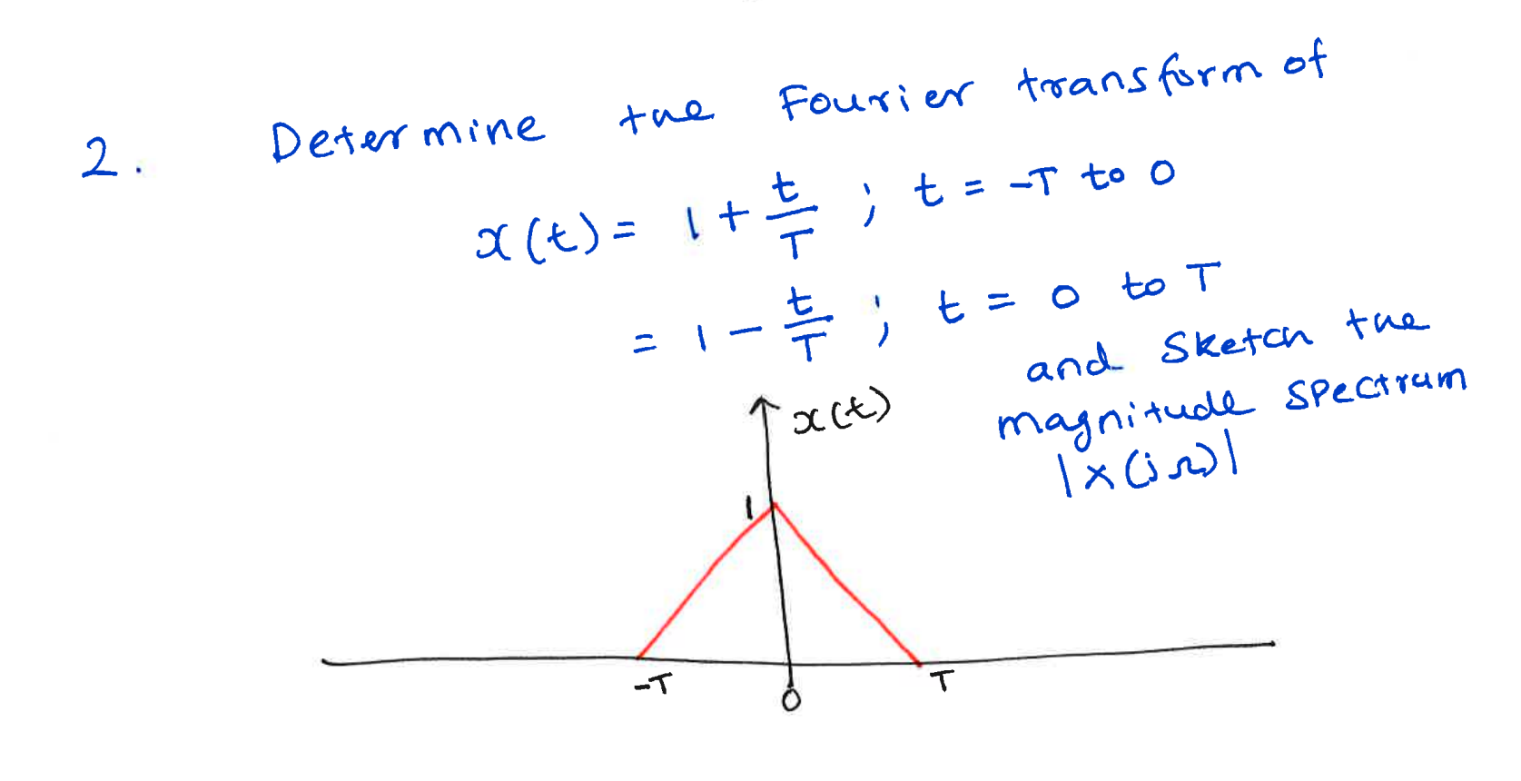 Solved x(t)=1+Tt;=1−Tt;t=−T to 0t=0 to T and Sketan the | Chegg.com