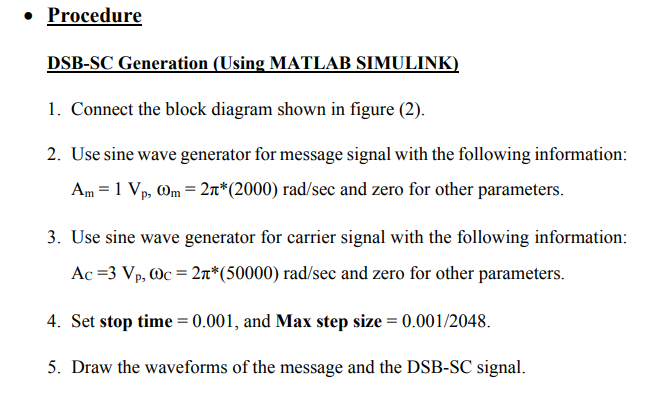 Solved • Procedure DSB-SC Generation (Using MATLAB SIMULINK) | Chegg.com