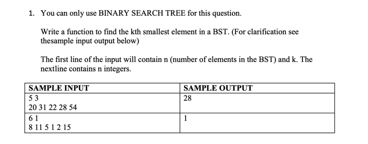 Solved 1 You Can Only Use Binary Search Tree For This 8995