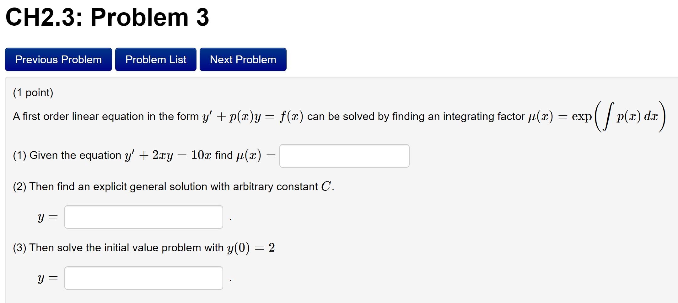 Solved CH2.3: Problem 3 Previous Problem Problem List Next | Chegg.com