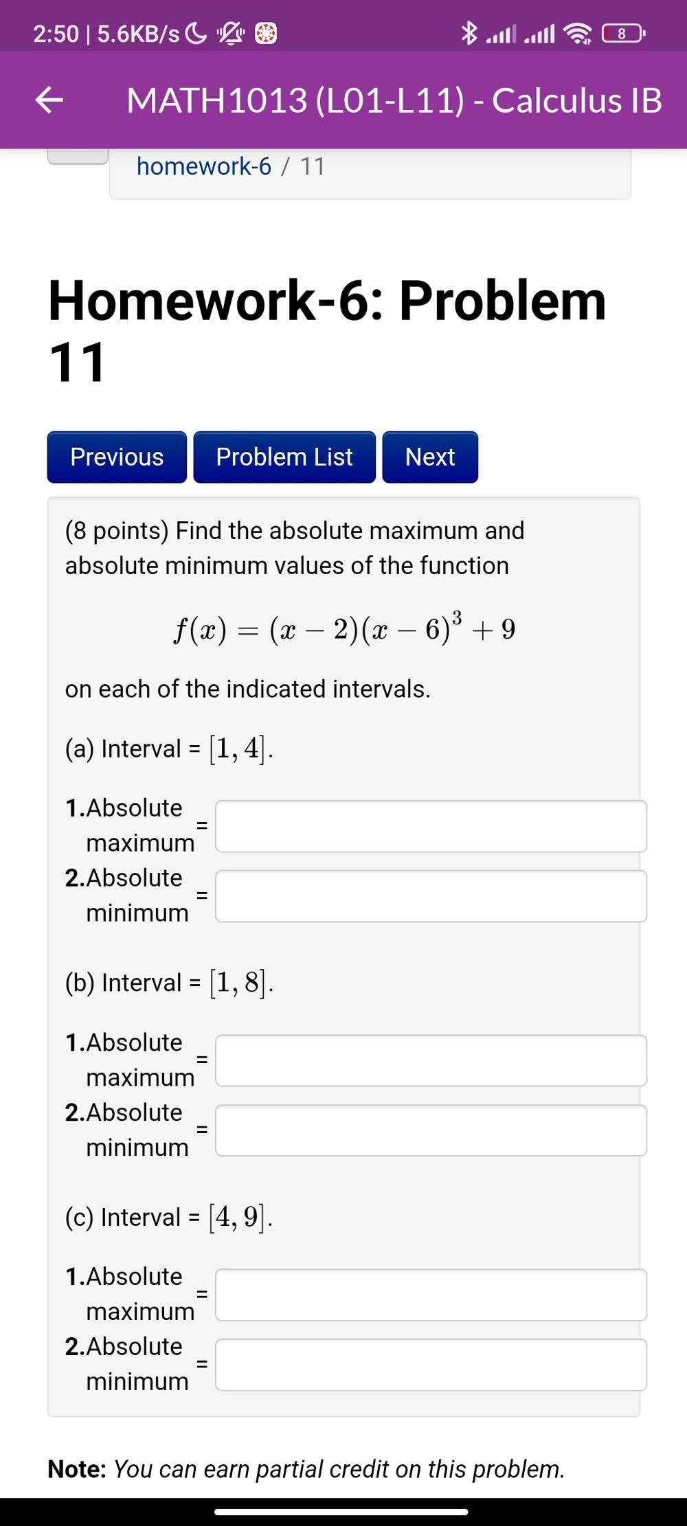 Solved (8 points) Find the absolute maximum and absolute | Chegg.com