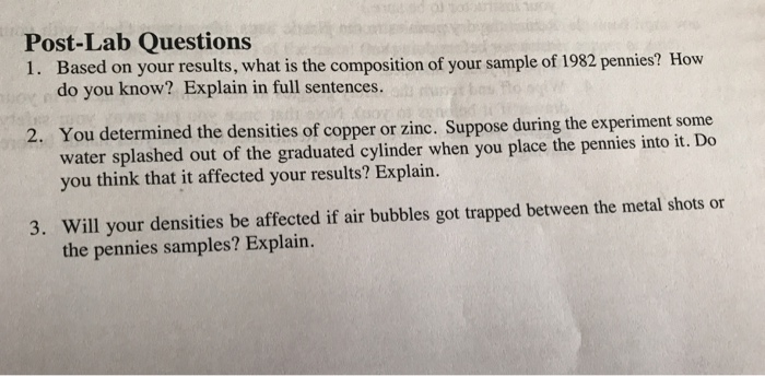Post-Lab Questions 1. Based on your results, what is | Chegg.com