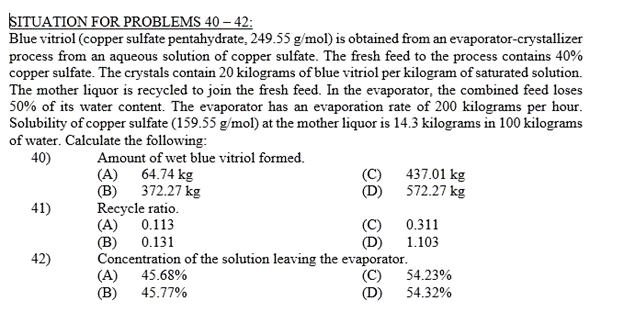 Solved SITUATION FOR PROBLEMS 40-42 ﻿:Blue vitriol (copper | Chegg.com
