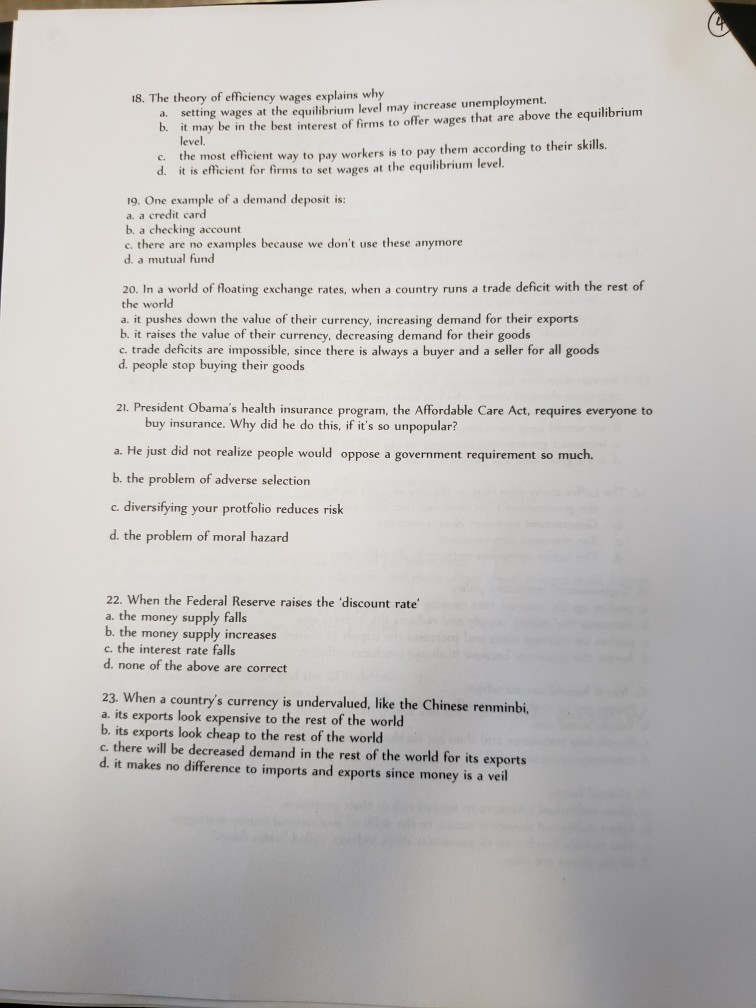 Solved 18. The theory of efficiency wages explains why a. | Chegg.com