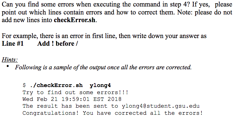 Solved # . /bin/bash // Check Error Script echo "Try to find | Chegg.com