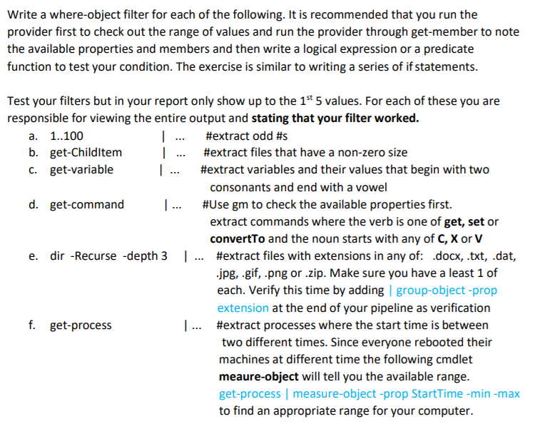 Solved Write a where-object filter for each of the | Chegg.com