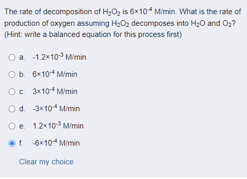 Solved The rate of decomposition of H2O2 is 610-4 M/min. | Chegg.com