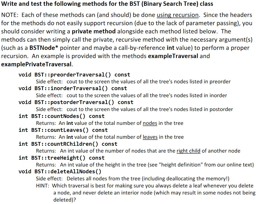 Solved C++ Help Needed Binary Search Tree | Chegg.com
