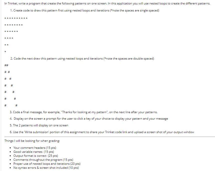 Solved In Trinket, write a program that create the following | Chegg.com