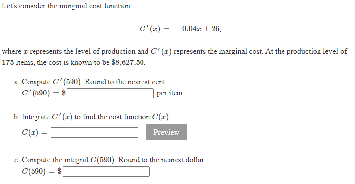 Solved Let's consider the marginal cost function | Chegg.com