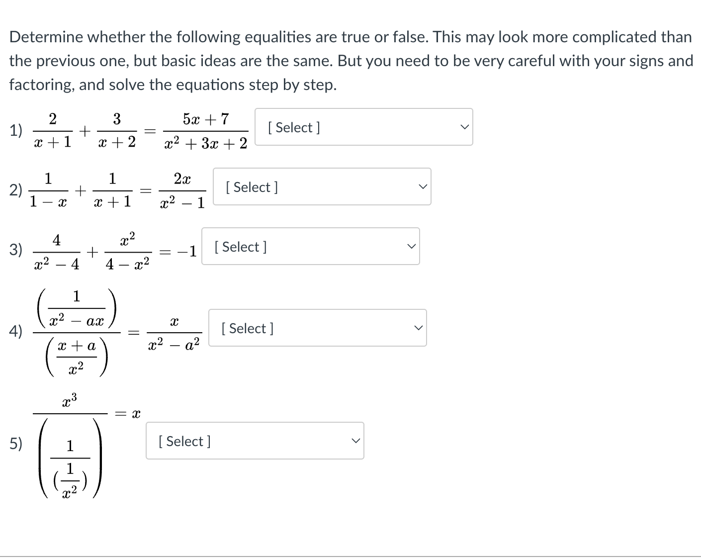 Solved Determine whether the following equalities are true | Chegg.com