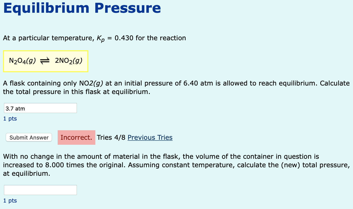 Solved Equilibrium Pressure At a particular temperature, Kp | Chegg.com