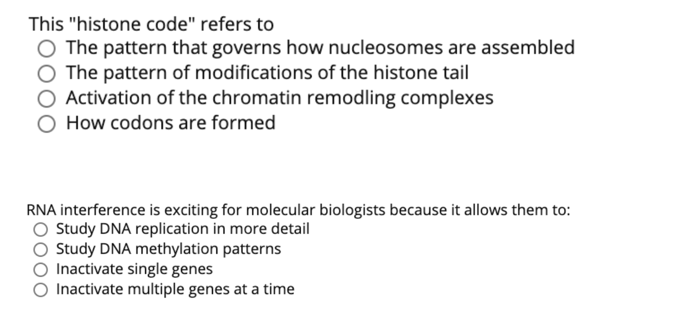 Solved This "histone code" refers to O The pattern that | Chegg.com