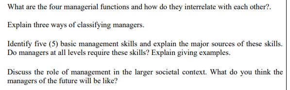 Solved What are the four managerial functions and how do | Chegg.com