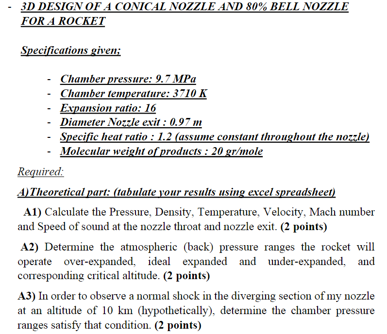 FOR A ROCKET Specifications given; - Chamber | Chegg.com