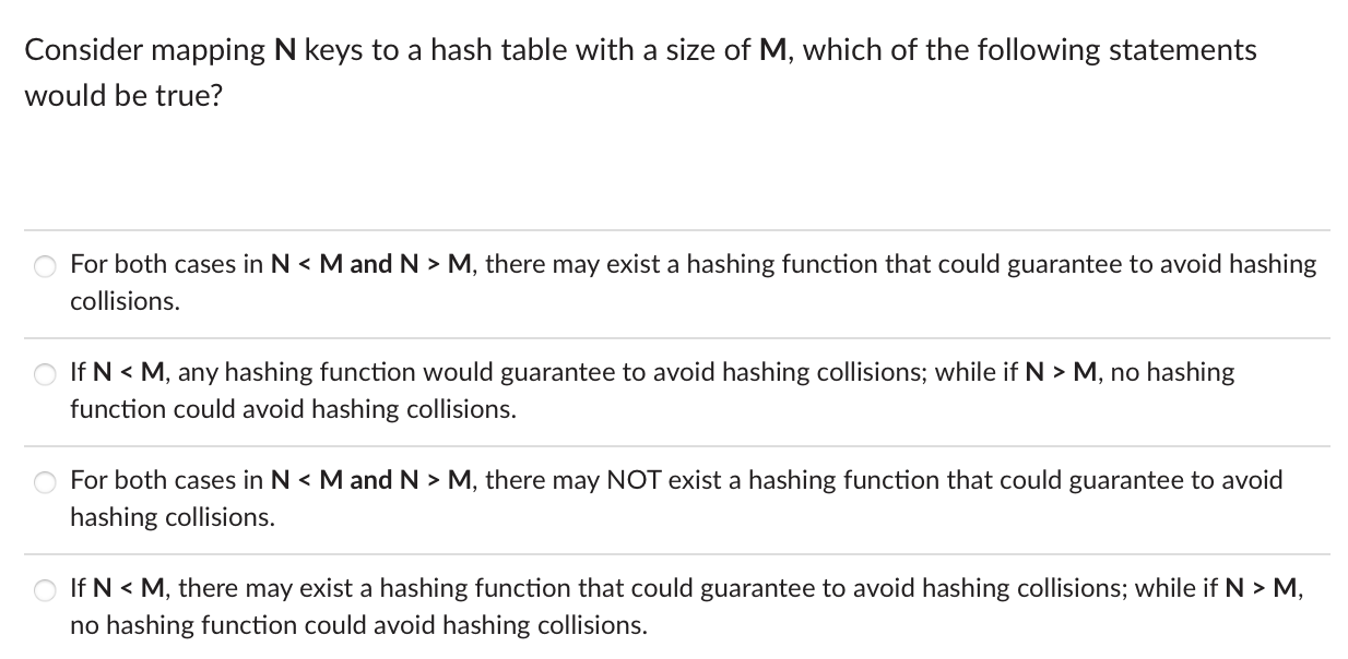 Solved Consider mapping N keys to a hash table with a size | Chegg.com
