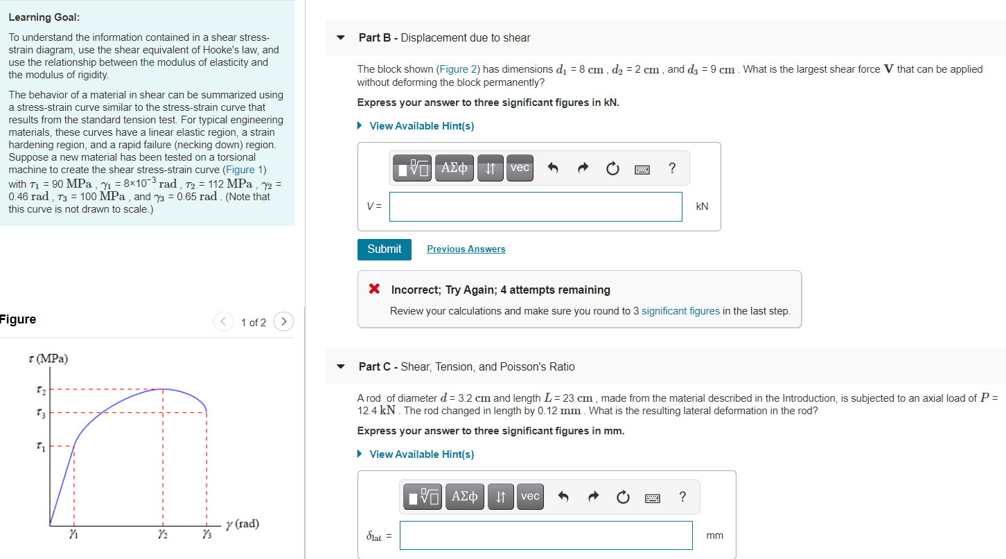 Solved Learning Goal: Part B - Displacement due to shear The | Chegg.com