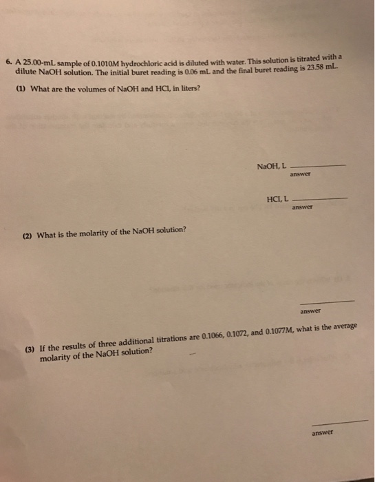 Solved A 25.00-mL sample of 0.1010M hydrochloric acid is | Chegg.com
