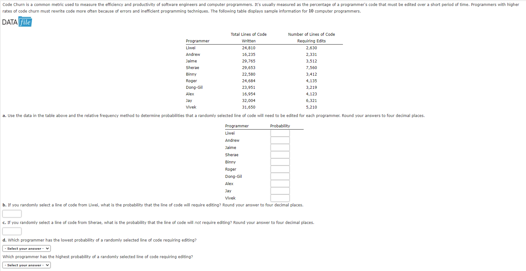 Solved DATA b. If you randomly select a line of code from | Chegg.com