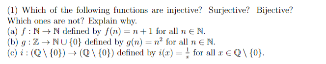 Solved (1) Which of the following functions are injective? | Chegg.com