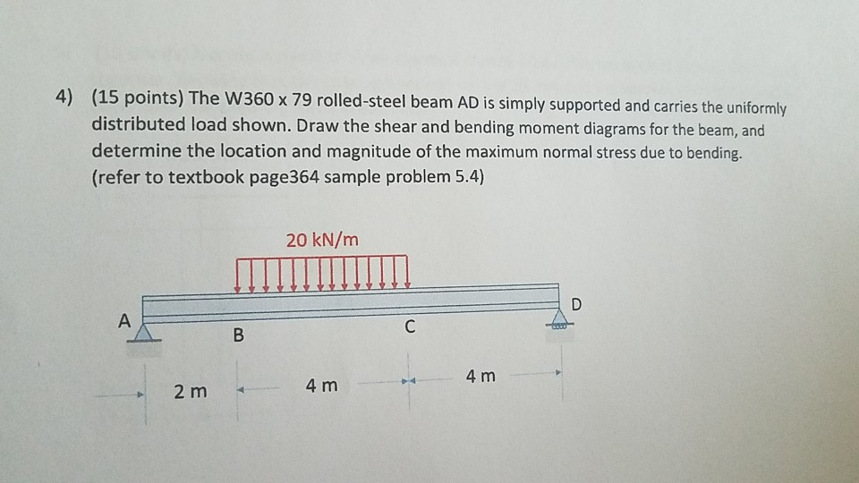 Solved (15 points) The W360 x 79 rolled-steel beam AD is | Chegg.com