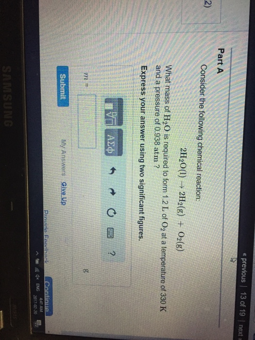 Solved Consider the following chemical reaction: 2H_2 O(l) | Chegg.com