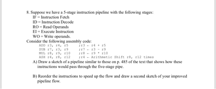 Solved 8. Suppose we have a 5-stage instruction pipeline | Chegg.com