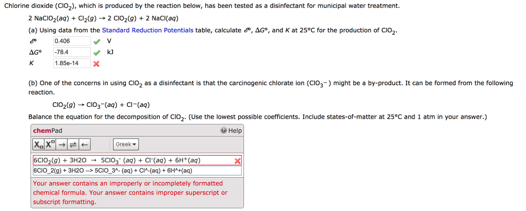 Solved Chlorine dioxide (CIO2), which is produced by the | Chegg.com