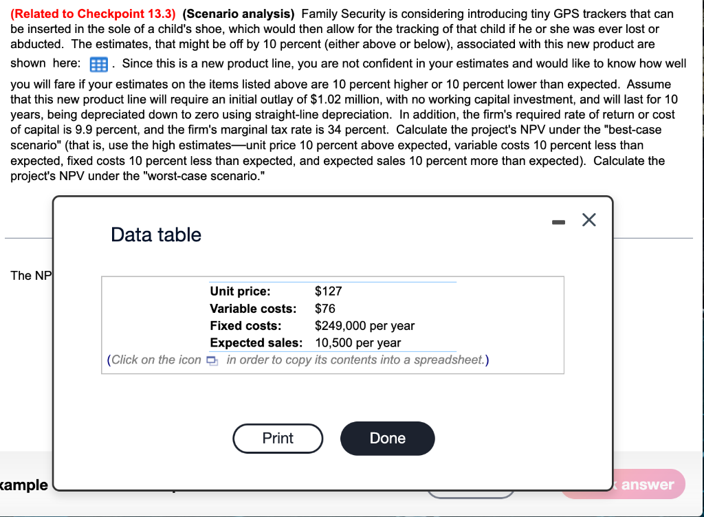 Solved (Related to Checkpoint 13.3) (Scenario analysis) | Chegg.com
