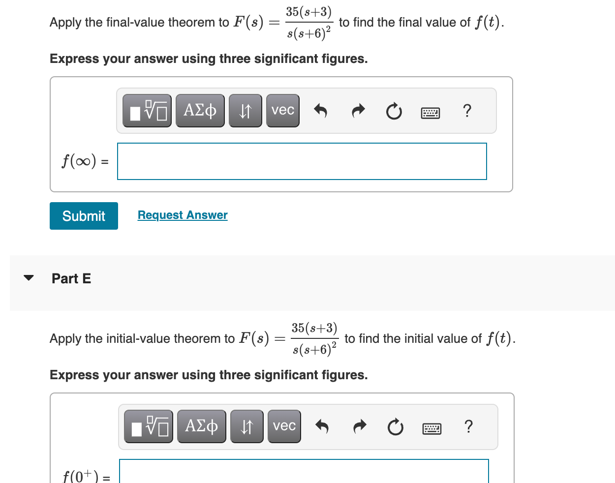 Solved Apply the final-value theorem to F(s)=s(s+6)235(s+3) | Chegg.com