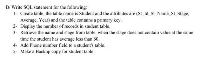 Solved B/Write SQL statement for the following: 1. Create | Chegg.com