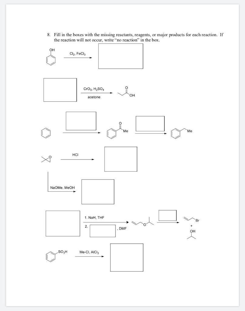 Solved 8. Fill in the boxes with the missing reactants, | Chegg.com