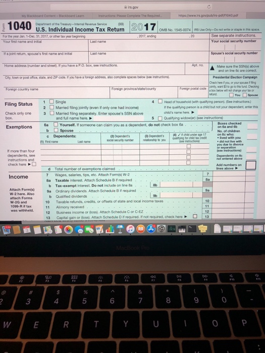 Please complete the 2016 federal income tax return | Chegg.com