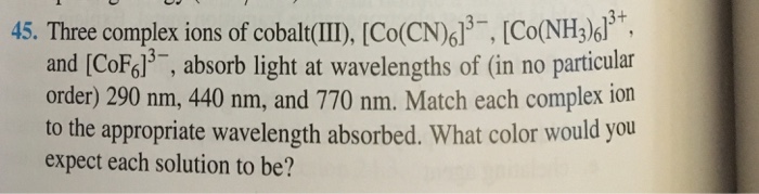 Solved Three complex ions of cobalt(III), [Co(CN)_6]^3-, | Chegg.com