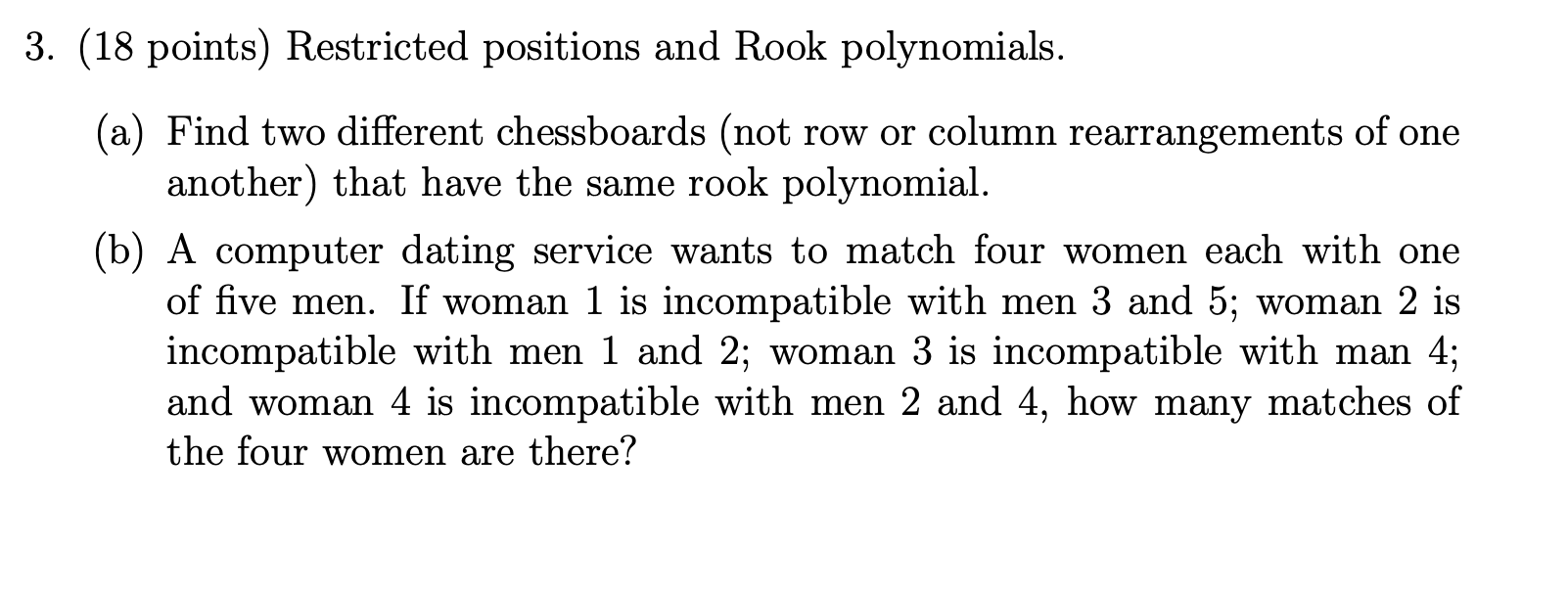 Solved (18 ﻿points) ﻿Restricted positions and Rook | Chegg.com