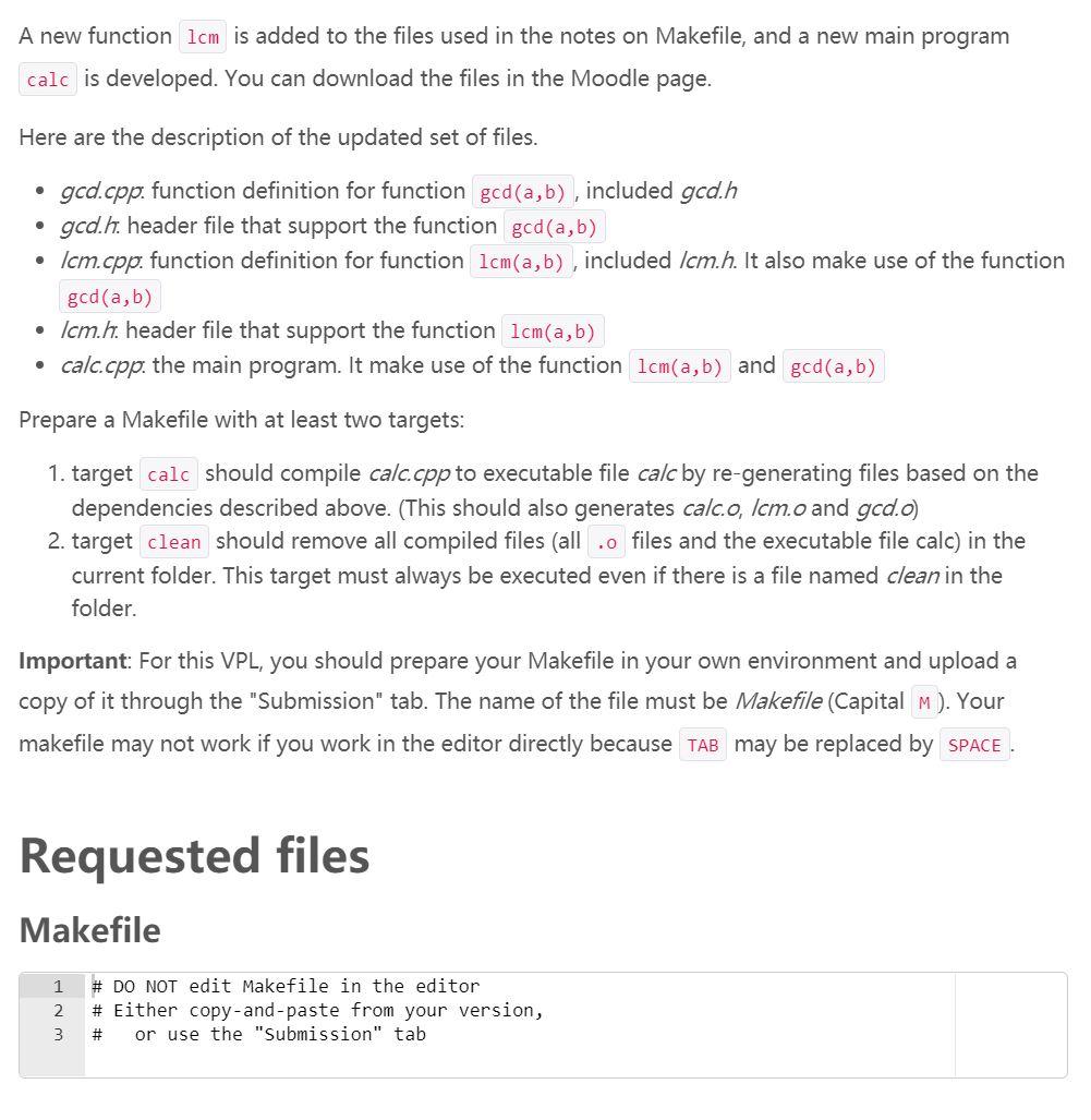 Solved A new function lcm is added to the files used in the | Chegg.com