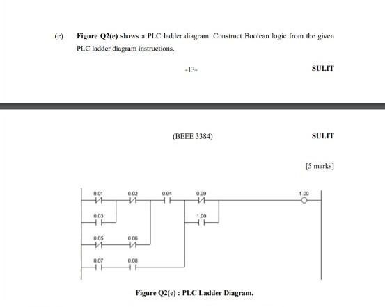 Solved e) Figure Q2(e) shows a PLC ladder diagram. Construct | Chegg.com