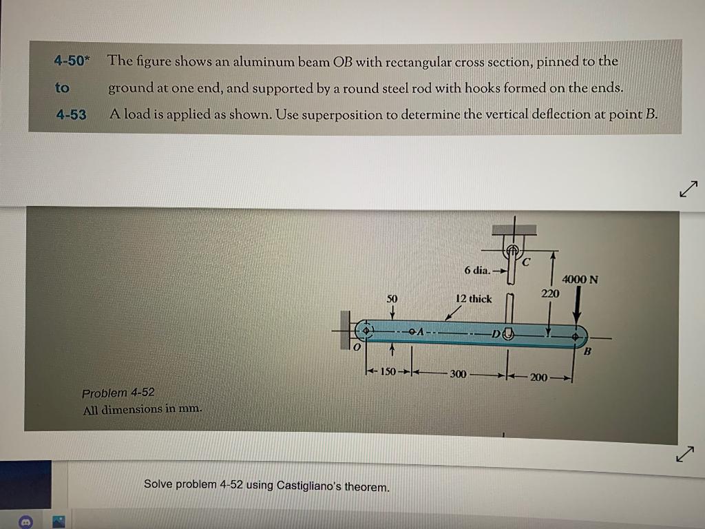 Solved 4-50* to The figure shows an aluminum beam OB with | Chegg.com