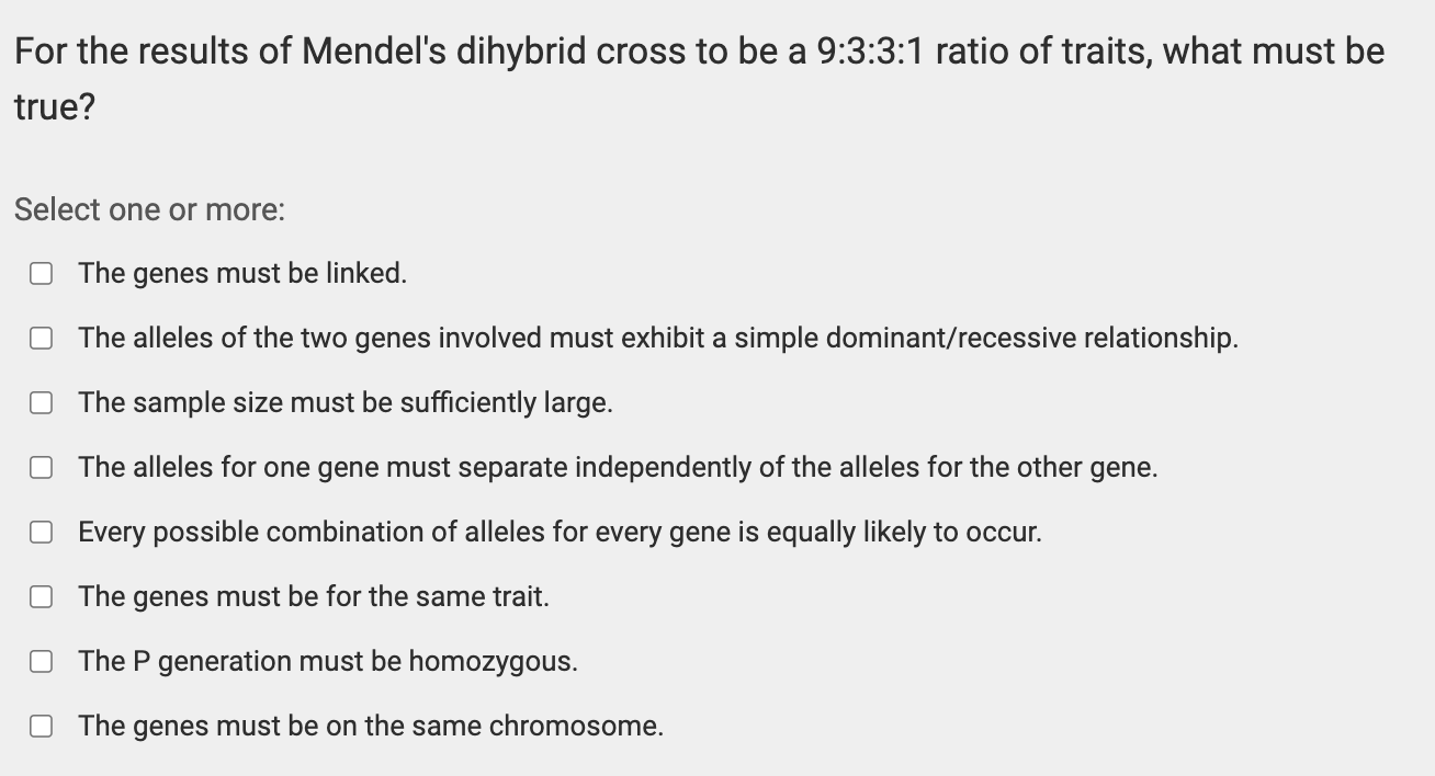 Solved For the results of Mendel's dihybrid cross to be a | Chegg.com