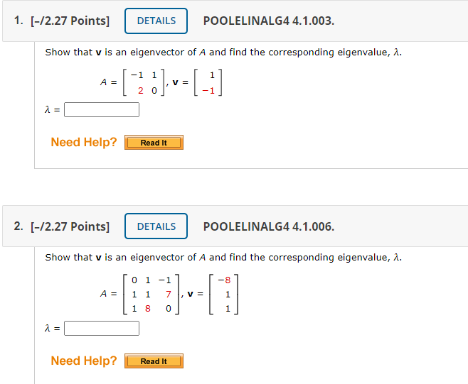 Solved 1. [-/2.27 Points) DETAILS POOLELINALG4 4.1.003. Show | Chegg.com