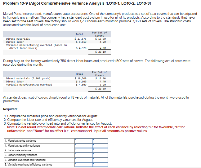Solved Problem 10.9 (Algo) Comprehenslve Varlance Analysis | Chegg.com Solved Problem 10.9 (Algo) Comprehenslve Varlance Analysis | Chegg.com