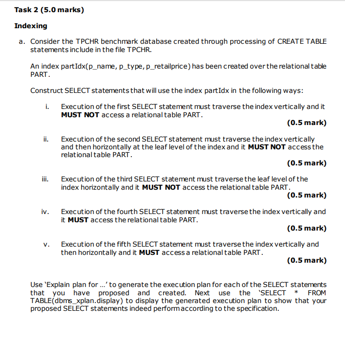 Task 2 (5.0 marks) Indexing a. Consider the TPCHR | Chegg.com Task 2 (5.0 marks) Indexing a. Consider the TPCHR | Chegg.com