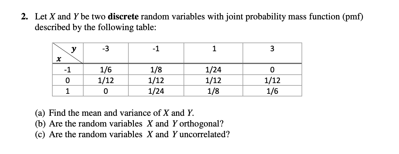 Solved 2. Let X and Y be two discrete random variables with | Chegg.com