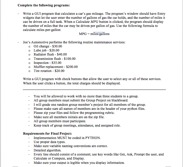 Complete the following programs: Write a GUI program | Chegg.com