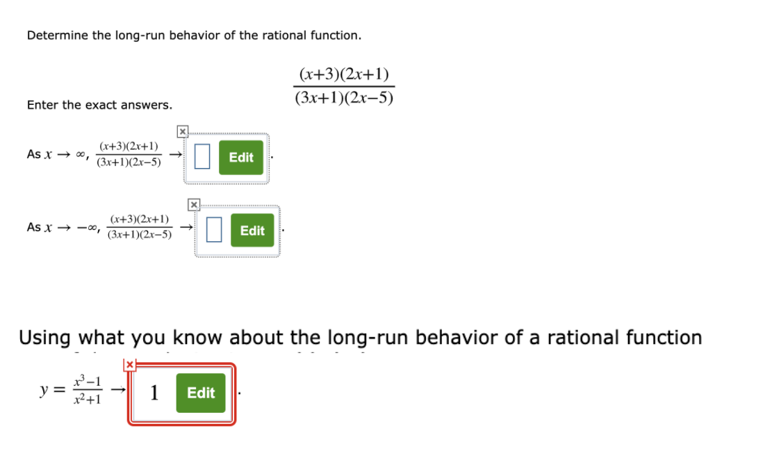 Solved Determine the long-run behavior of the rational | Chegg.com