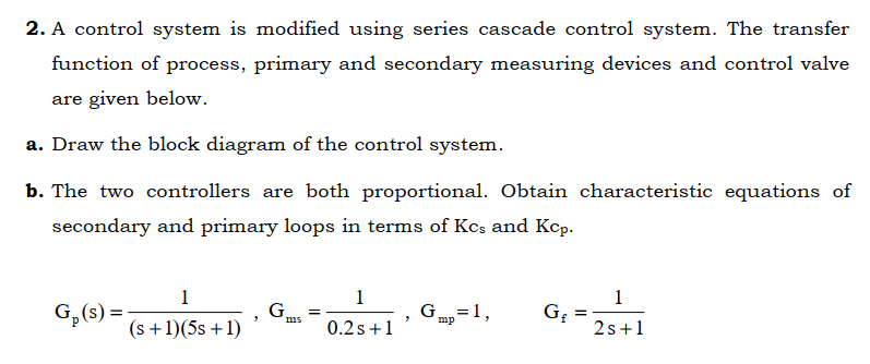 Solved 2. A control system is modified using series cascade | Chegg.com
