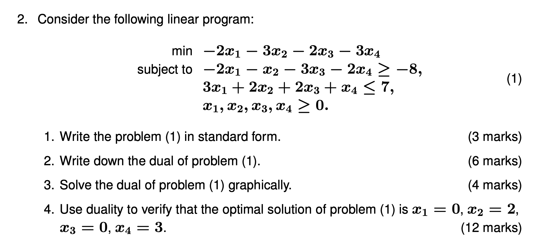 Solved Consider the following linear | Chegg.com