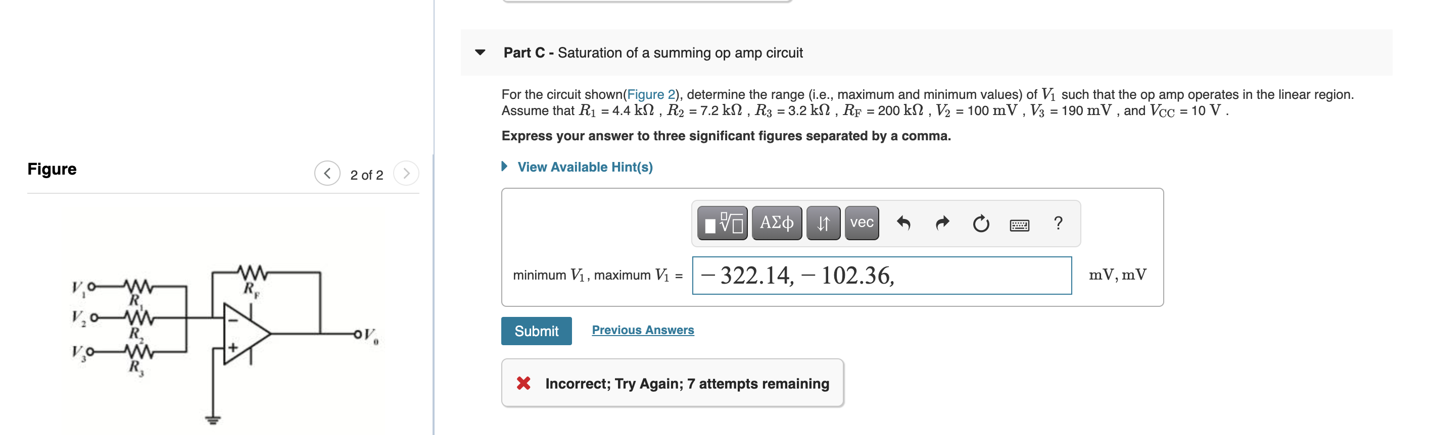 Solved Part C - Saturation of a summing op amp circuit For | Chegg.com